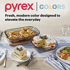 Pyrex Colors (9"x13") Tinted Glass Baking Dish with BPA-Free Lid, Oblong Bakeware Glass Pan For Casserole & Lasagna, Dishwasher, Freezer, Microwave and Pre-Heated Oven Safe, Smoke