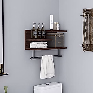LAPTAIN 3-Tier Floating Shelf with Towel Bar, Bathroom Shelf Wall Mounted, Utility Storage Shelf Rack for Bathroom Kitchen Bedroom Living Room, 24 inch