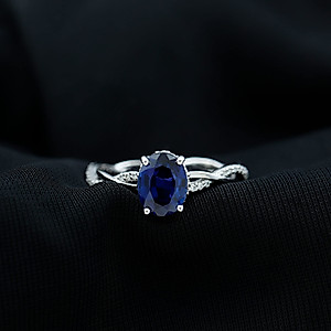 Rosec Jewels Lab Grown Blue Sapphire 8X10mm Oval Engagement Ring, AAAA Quality, Sapphire Diamond Ring (Ready to Gift), 14K White Gold, Size:US 8.50