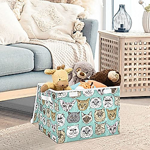 innewgogo Cute Cats Kittens Storage Bins with Lids for Organizing Closet Organizers with Handles Oxford Cloth Storage Cube Box for Home
