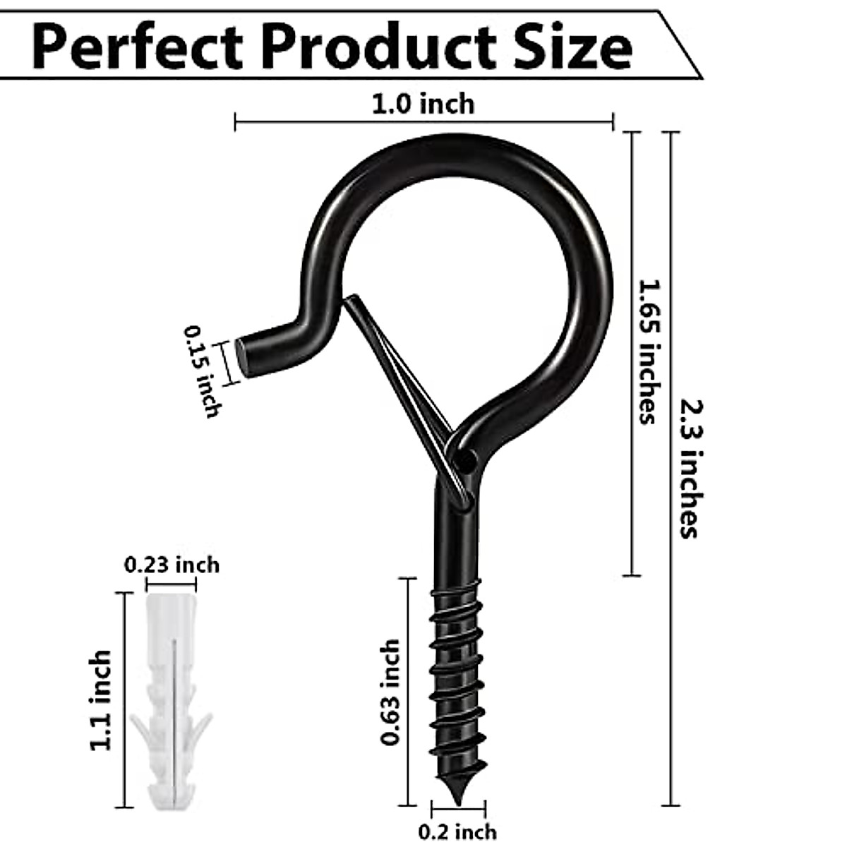 Etoolia 24 Pcs Q Hooks for Outdoor String Lights with Safety Buckle, Christmas Light Hooks and Ceiling Hooks for Hanging Plants, Screw Hooks for Hanging Wind Chimes, Patio Lights & Party Decors