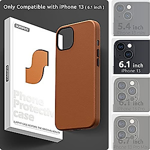 SURPHY Faux Leather Case Compatible with iPhone 13 Case (6.1 inch 2021), PU Leather Phone Case (with Metallic Buttons & Microfiber Lining) (Brown)