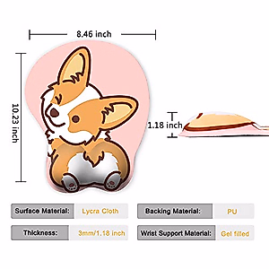 HAOCOO Ergonomic Pink Mouse Pad with Wrist Support,Non-Slip Backing Corgi Anime Cute Gel Mouse Pad Wrist Rest, Easy-Typing and Pain Relief for Gaming Office Computer Laptop(Pink Cute Corgi)