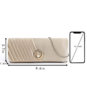 Reberomantic Women Satin Evening Bag Pearl Clutch Purses for Wedding Party Formal Crossbody Bag (Beige)