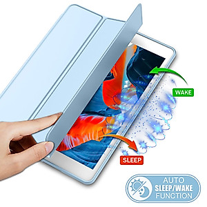 iMieet iPad 9th Generation Case 2021/iPad 8th Generation Case 2020 10.2 Inch with Pencil Holder, iPad 7th Gen 2019 Case with Soft Baby Skin Silicone Back, Auto Wake/Sleep Cover (Sky Blue)