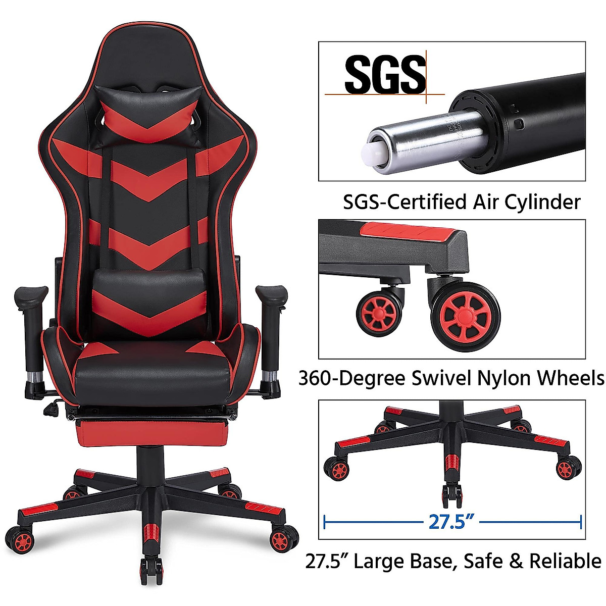 Yaheetech Computer Gaming Chair High Back Ergonomic Desk Chair Racing Style Reclining Chair PU Leather Task Chair with Footrest Headrest/Armrest/Lumbar Support/Height Adjustable