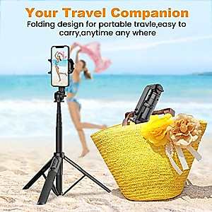 64" Selfie Stick Tripod with Remote for Cell Phone 4"-7",Portable Phone Tripod Stand Compatible with iPhone Android Lightweight Expandable for Travel Selfies Video Recording Vlog(Black)