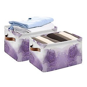 susiyo Storage Baskets for Shelves,Large Closet Baskets with Handles Collapsible Rectangular Canvas Fabric Storage Bin for Home (Purple 2 Pack, 14.2" L×10.2" W×8.3" H)