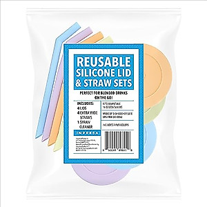 [4 Pack] Impresa Silicone Straw & Reusable Lid Set for Ninja Creami NC300, NC301 & NC299AMZ - Impresa Thick Reusable Straws Silicone Lids for Ninja Creami Containers - Silicone Straws Reusable Lids