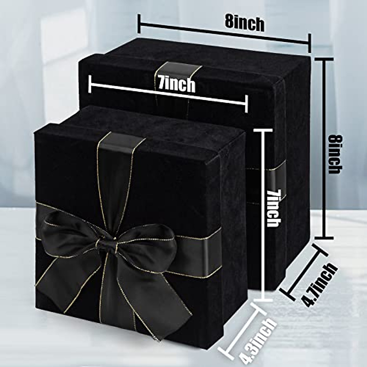 JOHOUSE 2PCS Square Gift Boxes, Black Luxurious Gift Boxes Velvet Square Gift Boxes with Lids for Mothers Day Valentines Day Weddings