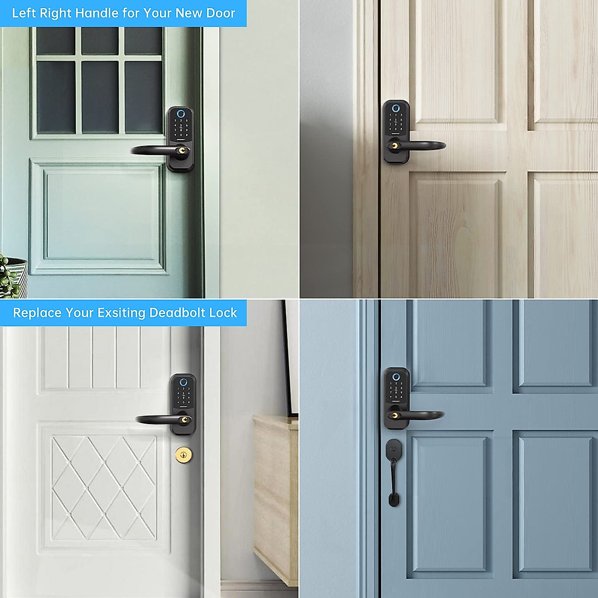 Smart Lock,SMONET Fingerprint Door Lock with Keypad,Keyless Entry Door Lock with Handle,Wireless Electronic Bluetooth Digital Auto Door Lock with Free APP Key Fob Passcode,Smart Locks for Front Door