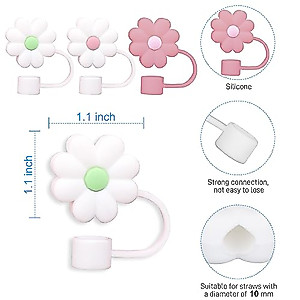 3 Pack Compatible with Stanley 30&40 Oz Tumbler, 10mm Flower Straw Covers Cap, Cute Silicone Straw Covers, Straw Protectors, Various Shapes Soft Silicone Straw Lids for 10mm Straws