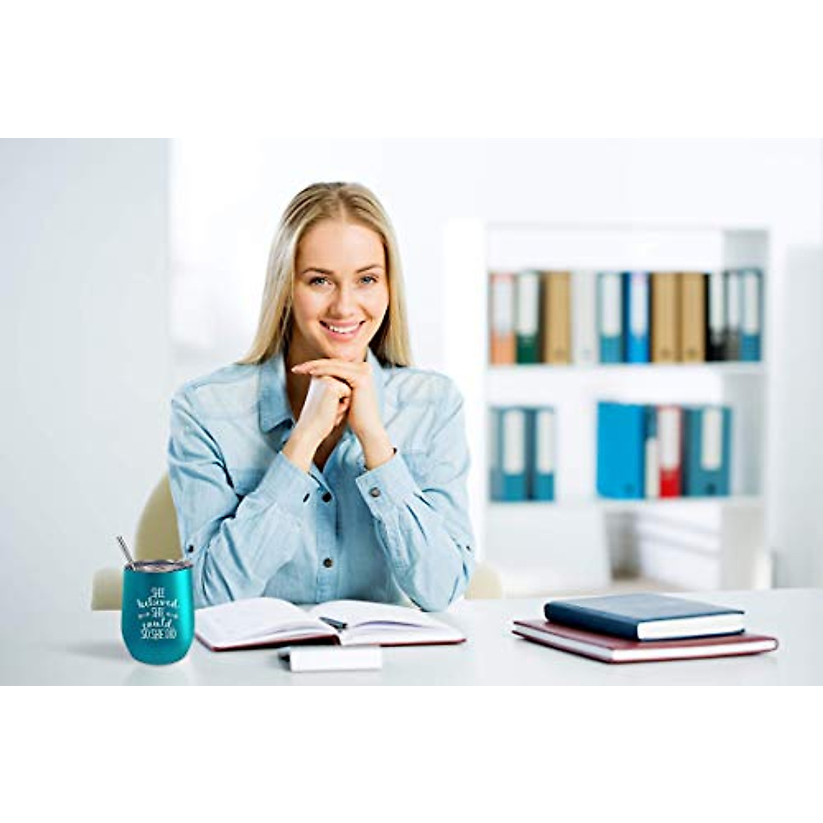 Fancyfams She Believed She Could So She Did - Congratulations Gifts - Graduation Gifts for Her - 12 oz Stainless Steel Wine Tumbler (Turquoise)