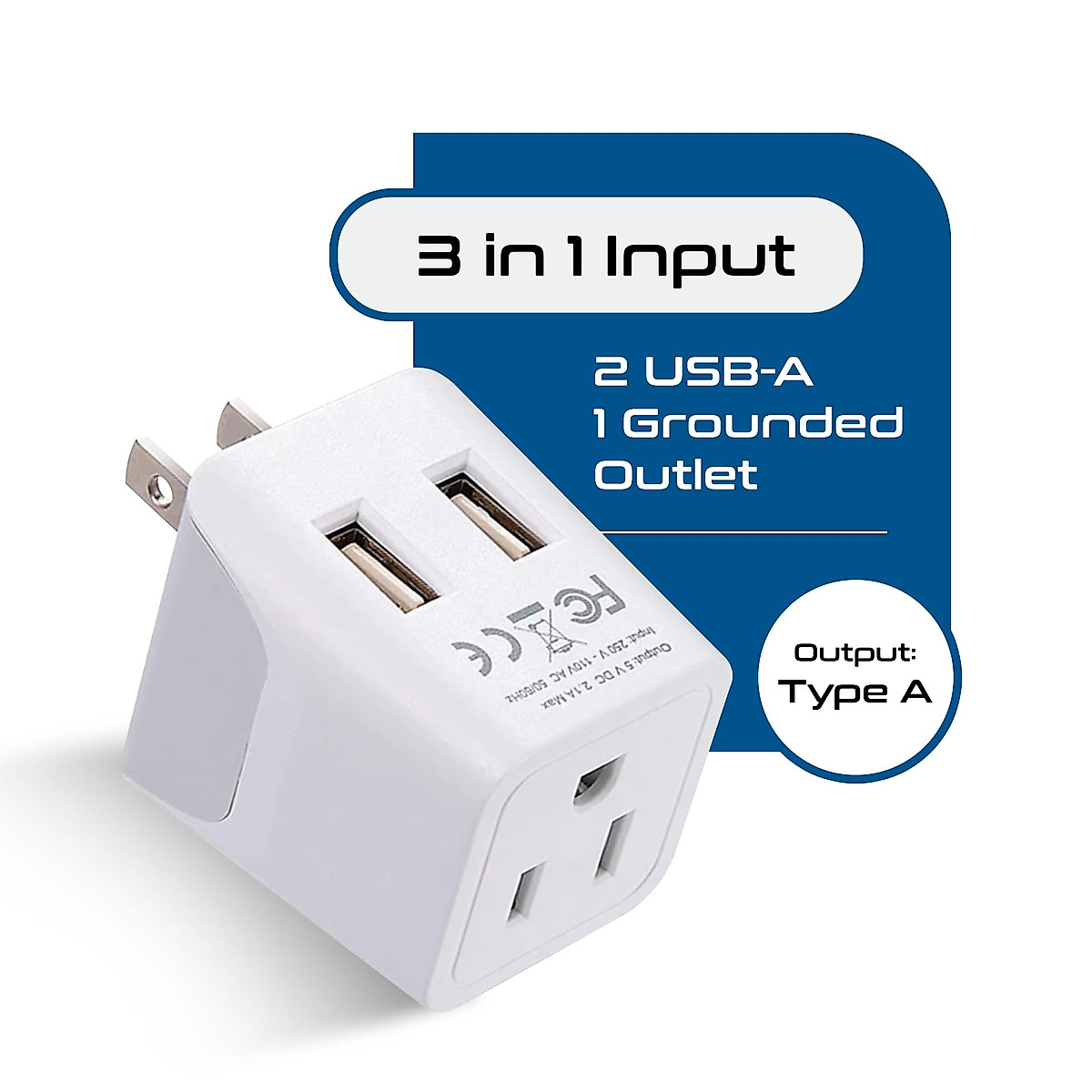 Ceptics Japan, Philippines Travel Adapter Plug with Dual USB - Usa Input - Type A - Ultra Compact (CTU-6) - Perfect for Cell Phones, Laptops, Camera Chargers