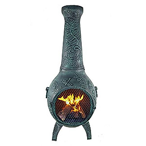 The Blue Rooster Dragonfly Cast Aluminum Chiminea in Antique Green