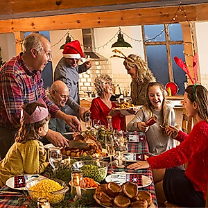 Christmas Burlap Cutlery Holders Pouch Bags with Lace Utensil , Knifes Forks Napkin Utensil Silverware Holders Buffalo Check Plaid Xmas Tableware Decor Set for Christmas Wedding Party 8 Packs