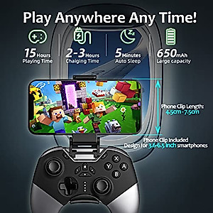 Bluetooth Controller for Switch/PC/iPhone/Android/Apple Arcade MFi Games/TV/Steam, Pro Wireless Game Controller with Phone Clip with Newly Launched Lock Joystick Speed Function/6-Axis Gyro/Dual Motor
