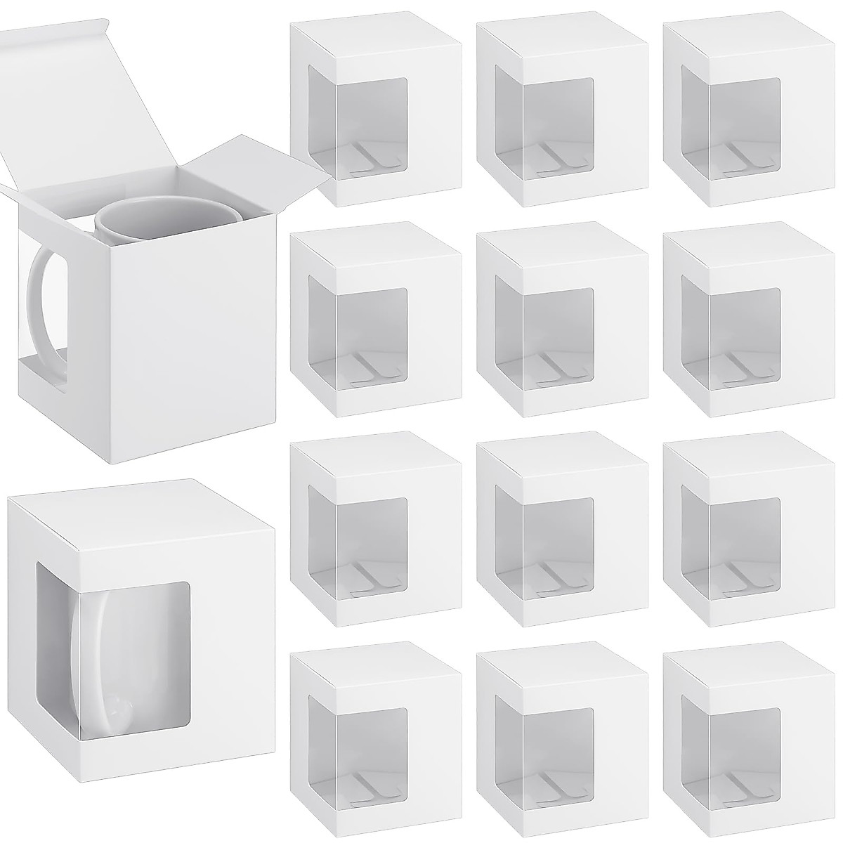 Harloon 24 Pcs Mug Boxes for Gifts Coffee Mug Gift Box for Blanks Sublimation Mugs Packaging 11oz, 12oz, 15oz Transparent Ceramic Coffee Cups Gift Box (White)