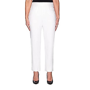 Alfred Dunner Petite Womens PetiteClassic Allure Fit Proportioned Pant with Elastic Comfort Waistband, White, 12P