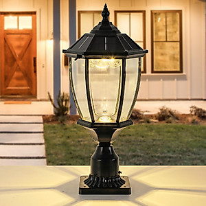 GYDZ Solar Post Lights Outdoor Solar Lamp Post Light for Gate Porch/Stone Pillar, Waterproof Decorative Solar Pillar Light Warm&Cool White, Oil-Rubbed Black Die Cast Aluminum Housing with Clear Glass