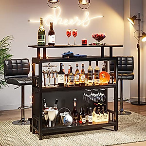 LITTLE TREE Home Bar Table Unit with 3 Tier Storage Shelves, Black