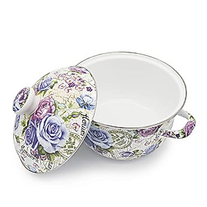 OLYTARU Flower Enamel on Steel Stock Pot/Stockpot with Lid, 3 Quart (style2)