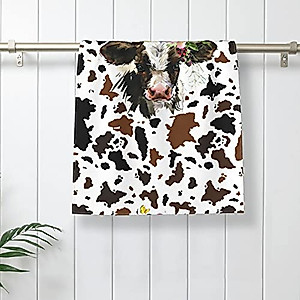 Kicoyuaz Cow Print Bath Hand Towels for Bathroom Kitchen Towel White Cute Animal Print Gym Spa Home Decorative Clearance Washing Face Washcloths Soft Funny