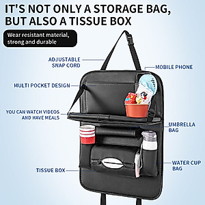 Can Backseat Car Organizer, Protector Kick Mats Table Tray Foldable Dining Table with Tablet Holder Travel Accessories Organizer 1 Pack