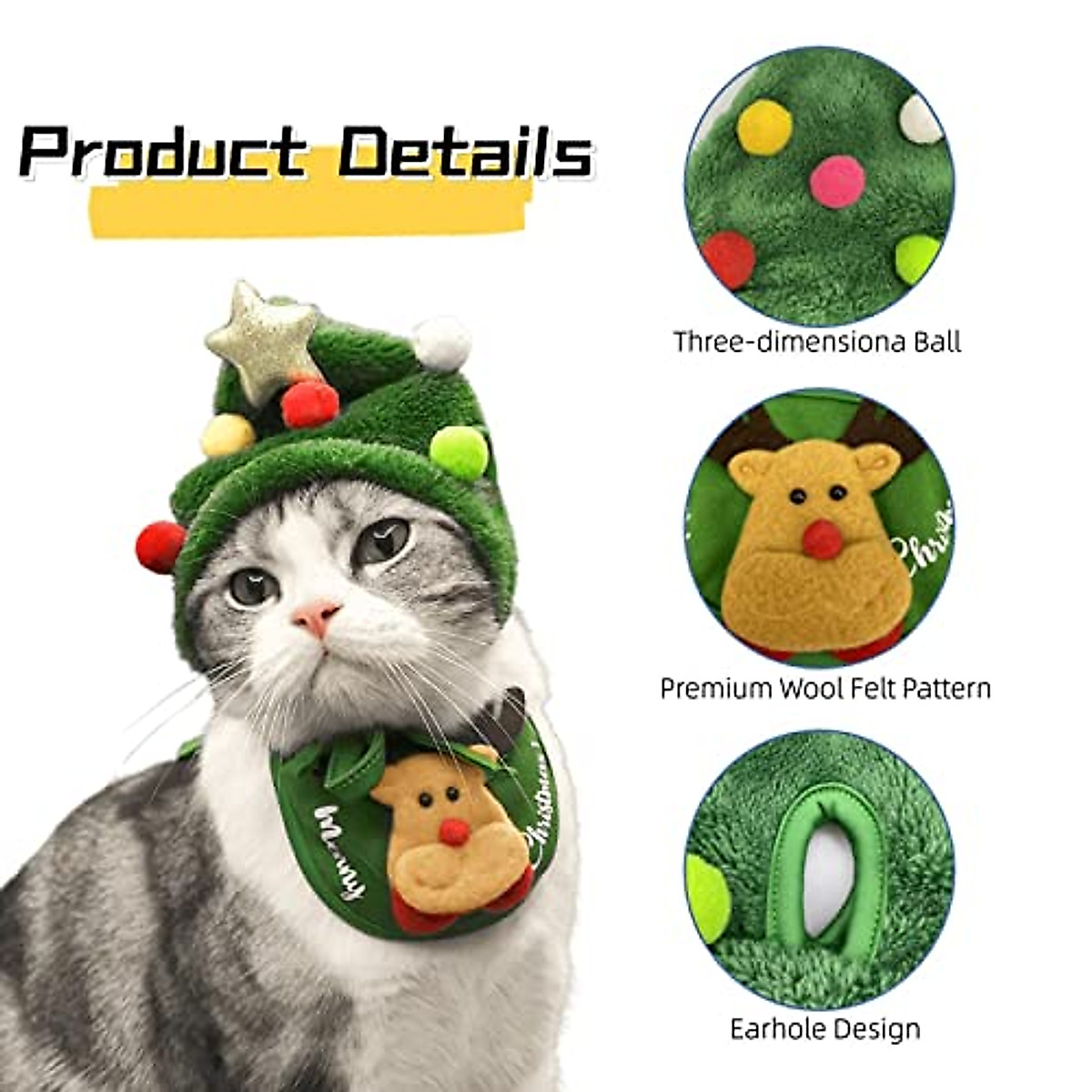 Dog Cat Christmas Outfit Hat Pet Small Dog Bib Costume 3 Pcs Christmas Santa Dog Clothes with Socks Lovely Cat Green Hats Tangcii Funny Puppy Dog Cosplay Outfits Dress Apparel Accessories Set