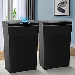 Kitchen Trash Can 13 Gallon Automatic Trash Can 50L Touch Free Garbage Can, High-Capacity Motion Sensor Waste Bin for Kitchen Living Room Bathroom Office, Black-Set of 2