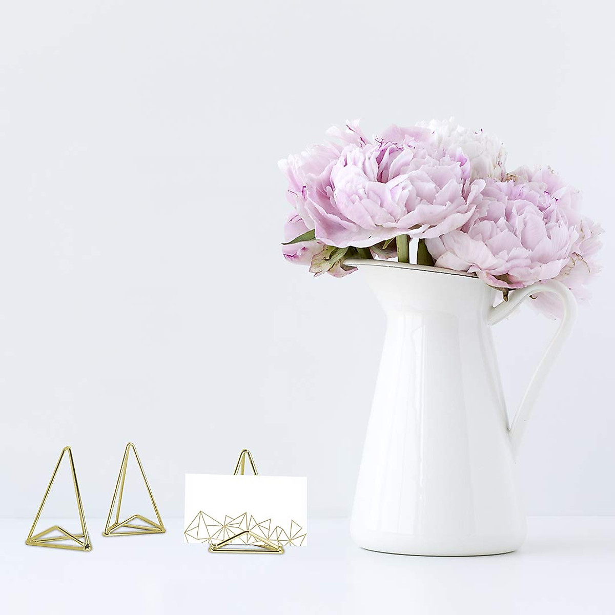Koyal Wholesale Modern Metal Geometric Triangle Wedding Place Card Holders, Set of 12 Gold Table Number Holders