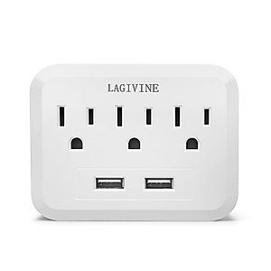 USB Wall Charger Surge Protector, 3 Outlet Extender with 2 USB Ports Outlet Adapter,Multi Plug Outlet Splitter for Travel, Home Office Accessories(White)