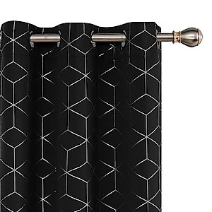 Deconovo Blackout Grommet Thermal Insulated Silver Foil Printed Curtains, Black/Diamond, 42W x 63L