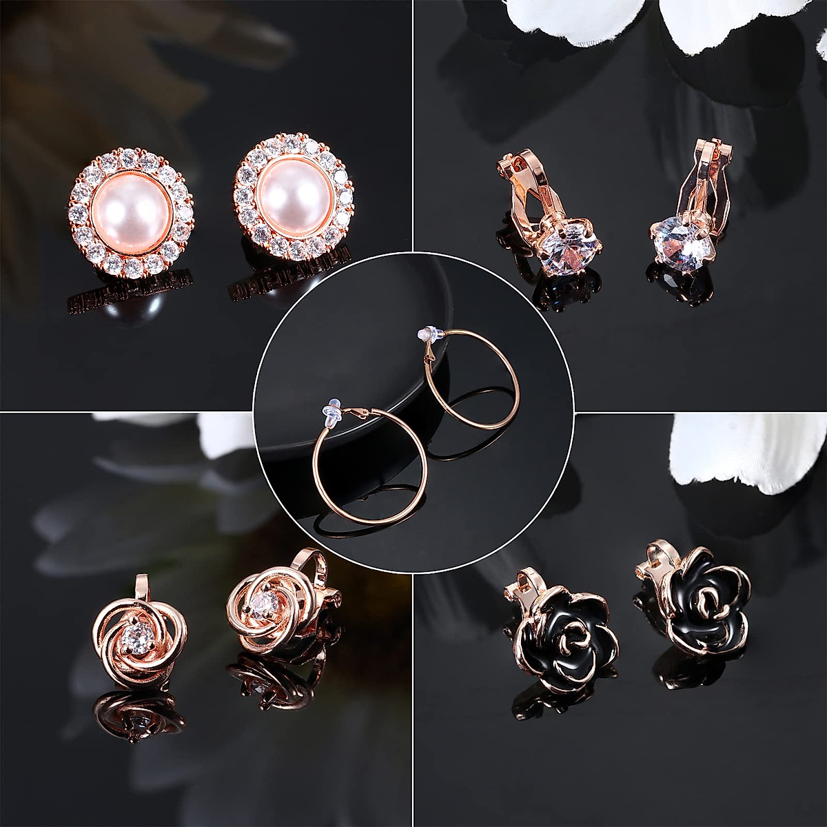 Kakonia 10 Pairs Clip On Earrings for Women Clip On Hoop Earrings Butterfly Flower Heart CZ Pearl Clip Stud Earrings Clip On Earrings Set Non Pierced Earrings