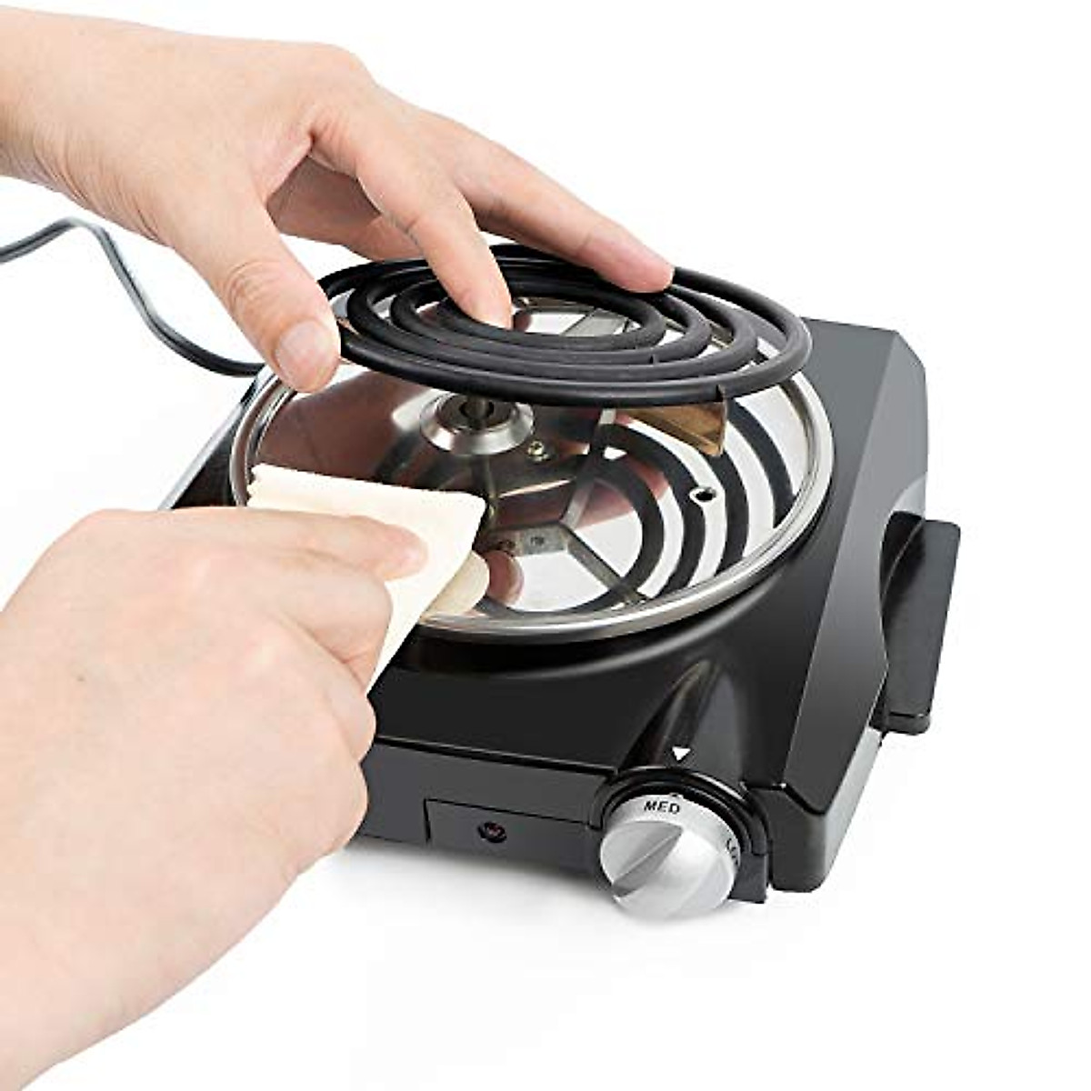Techwood 1100W Portable Electric Coil Hot Plate Single Burner for Cooking, Countertop Cooktop Stainless Steel Electric Stove, Easy Clean, Upgraded Version