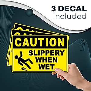 Caution Slippery When Wet Sign - 4 x 6 Wet Floor Signs 3 Pack - Wall Caution Stickers Wet Floor Sign - Wet Floor Signs Commercial