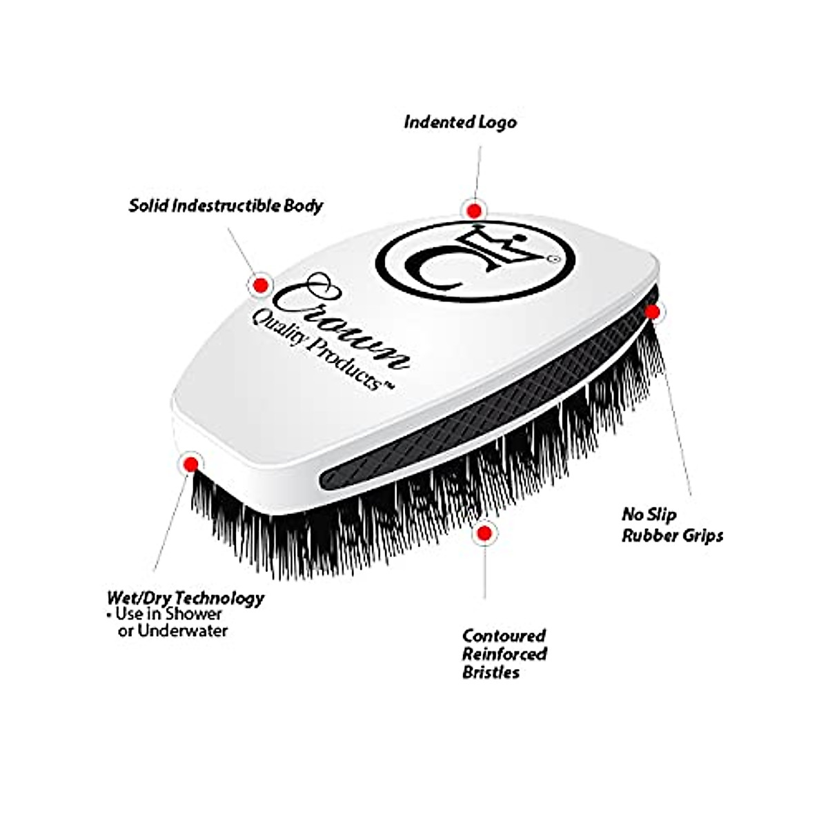 Crown Quality Products 360 Sport Wave Caesar 2.0 Boar Bristle Hairbrush, Medium, Triple Black - Non-Slip Grip, Waterproof Design - The Ultimate 360 Wave Brush