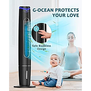 Evaporative Cooler, 46" Air Cooler Fan with Remote, 3-IN-1 Swamp Cooler, Night light, Oscillating, Humidifying, 3 Modes, 3 Speeds, 8H Timer, 2 Ice Packs, Portable Air Conditioner for Home Bedroom