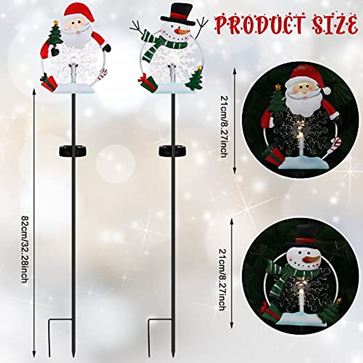 Spiareal 4 Pack Christmas Metal Lights Outdoor Solar Stake Light Snowman Christmas Garden Stake Light with Warm Lights Solar Christmas Yard Decor for Garden Lawn Pathway Holiday Winter (Lovely Style)