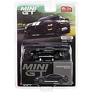 Shelby GT500 Shadow Black with White Stripes Limited Edition to 3600 Pieces Worldwide 1/64 Diecast Model Car by True Scale Miniatures MGT00334
