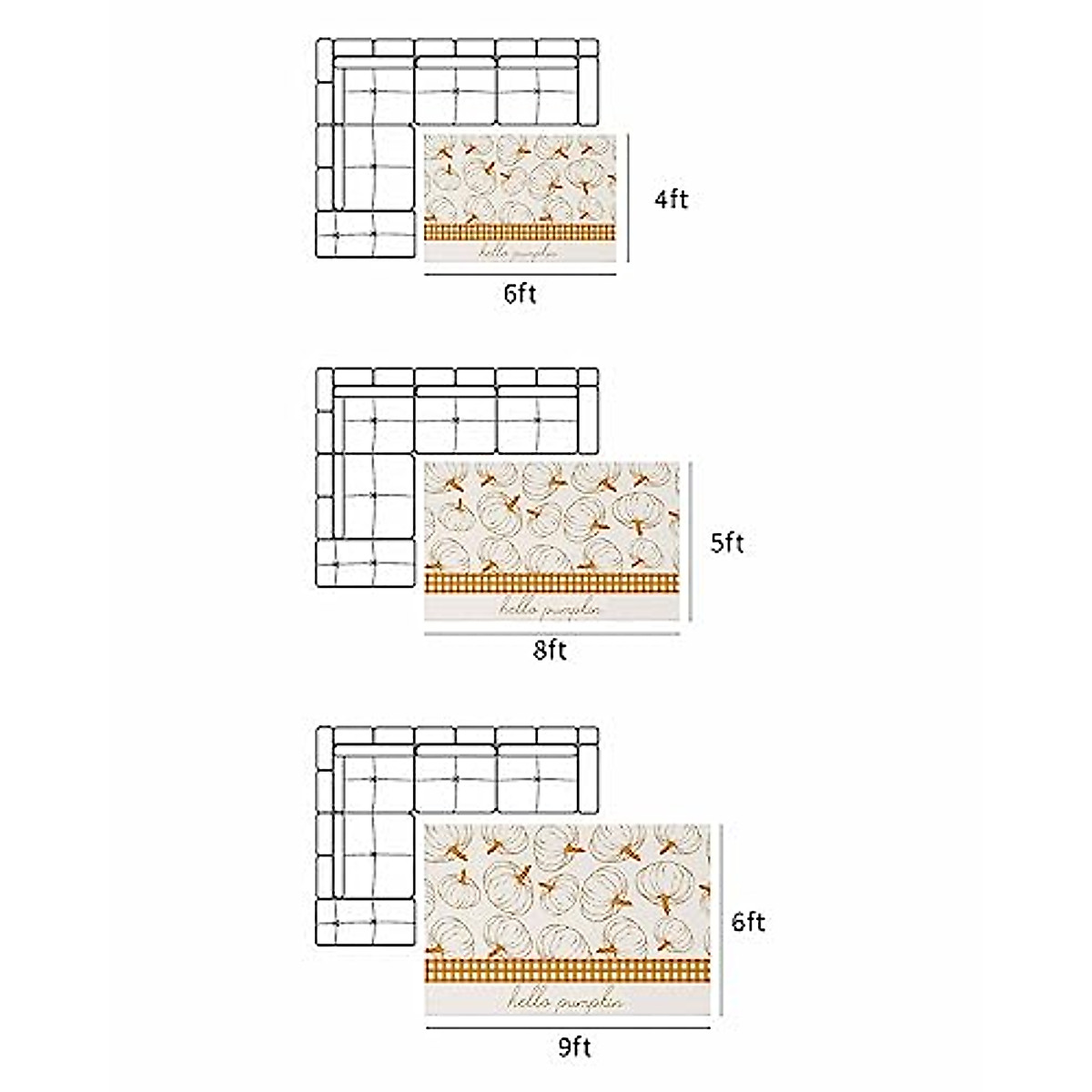 Hello Pumpkin Outdoor Rug for Patio/Deck/Porch, Non-Slip Large Area Rug 6 x 9 Ft, Thanksgiving Orange Plaid Pumpkin Fall Indoor Outdoor Rugs Washable Area Rugs, Reversible Camping Rug Carpet Runner