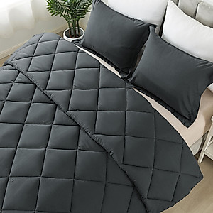 HYLEORY Twin Size Comforter Set with 1 Pillow Sham - Down Alternative Bed Comforters Bedding Sets for All Season - Lightweight - Machine Washable - Dark Grey