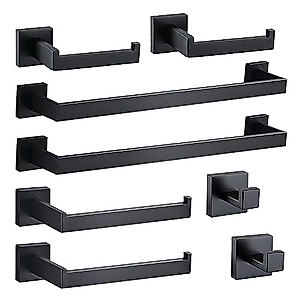 8-Piece Bathroom Hardware Accessories Set, Towel Bar Sets Include Towel Bar Towel Holder Toilet Paper Holder Towel Hook,16 inch Bath Accessories Kit，Matte Black