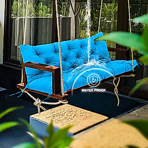 Porch Swing Cushions Waterproof Outdoor Swing Cushions 3 Seater Replacement with Backrest Thicken 5" Swing Bench Cushions Replacement for Outdoor Furniture Patio Lawn Garden (Lake Blue 60x40x5inch)