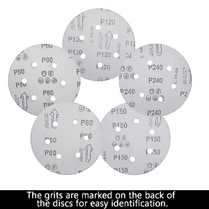SACKORANGE 100 PCS 6 Inch 6 Holes Sanding Disc - 20 PCS Each of 60 80 120 150 240 Grits, 6" Hook & Loop Backing Random Orbital Sandpaper Sand Paper for Automotive Paint, Woodworking Wood, Metal