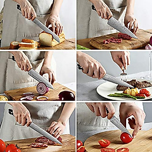 NANFANG BROTHERS Knife Set, 9-Piece Damascus Kitchen Knife Set with Block, ABS Ergonomic Handle for Chef Knife Set, Knife Sharpener and Kitchen Shears, Knife Block Set