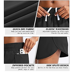 Soothfeel Womens Running Shorts with Zipper Pockets High Waisted Athletic Gym Workout Shorts for Women with Liner Black