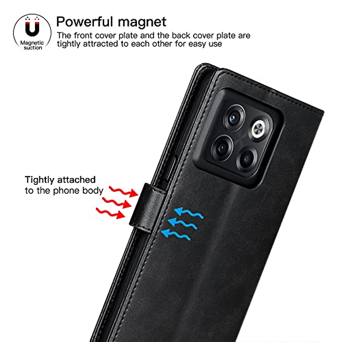 Feitenn for Oneplus 10T 5G Case,1+10T Flip Wallet Leather Cover with Kickstand,Multi-Function Magnetic Suction Strong Closure Protective Phone Case for Oneplus 10T 5G 2022 (Black)