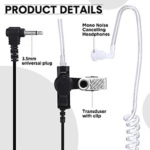 20 Packs Radio Earpiece 3.5mm Earpiece Walkie Talkie Surveillance Headset Single Wire Listen Only Ear Piece with Clear Acoustic Coil Tube Earbud Audio Kit