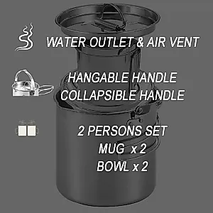 DZRZVD Camping Coffee Kettle and Mugs Set - Stainless Steel Pot with Collapsible Handle and Lid - Boiling Water with Open Fire for Hiking Backpacking Picnic Outdoor - 1.2 L